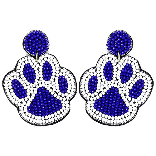 Emulily Beaded Colorful Paw Post Earrings Handmade Paw Earrings