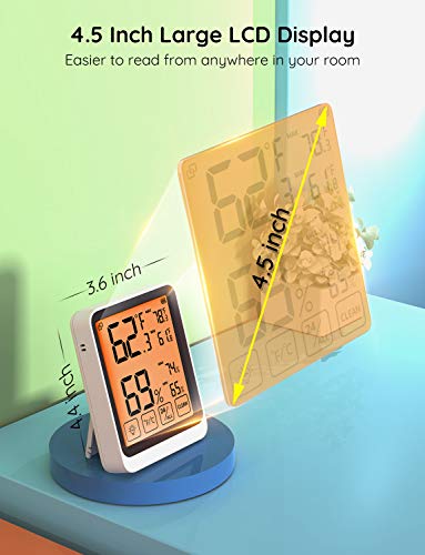 Govee Bluetooth Thermometer Hygrometer with 4.5 Inch Large Backlight LCD Touchscreen, Digital Temperature Humidity Monitor with App Alerts, 2 Years Data Record & Export, for Nursery Room Greenhouse