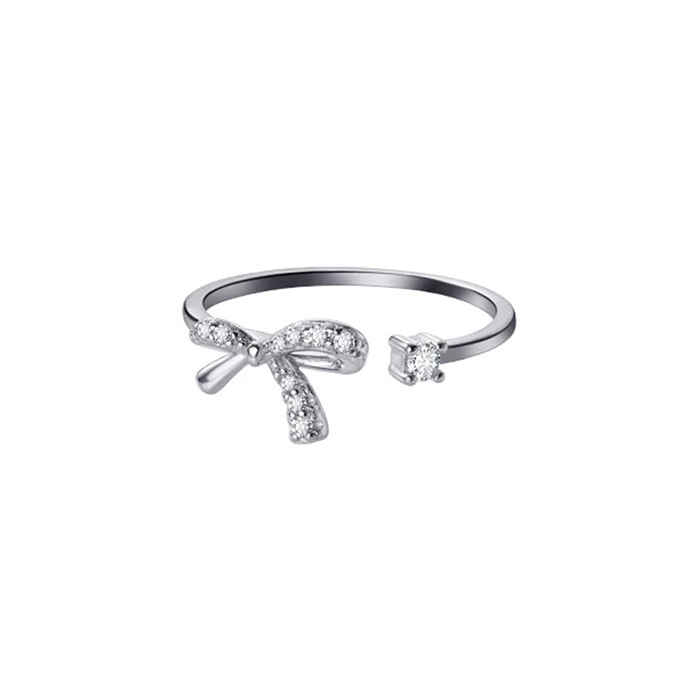 Dainty Bow Knot Statement Rings Sterling Silver 925 for Women Delicate Cubic Zirconia Crystal Promise Engagement Ring Eternity Tail Finger Band Wedding Bands Jewelry