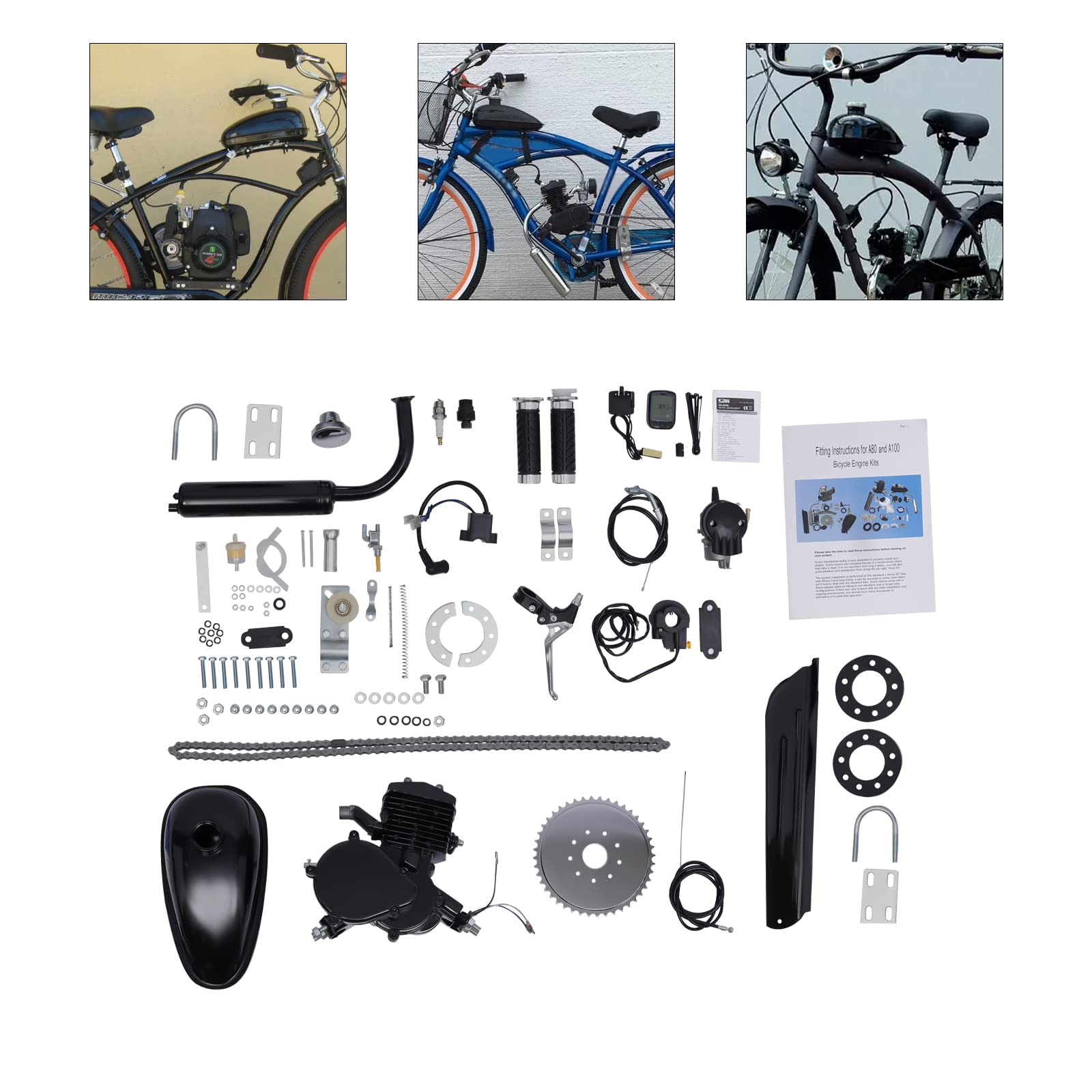 DYRABREST Bicycle Engine Kit, 80cc 2-Stroke Engine Motor Kit with LCD Bike Wired Computer, Bicycle Motor Engine Kit for 26" Bike, Mountain Bikes, Road Bikes