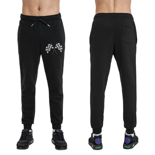 CLEY Checkered Flags Race Car Flag Long Pants Mens Athletic Trousers Fashion Joggers Sweatpants with Pockets Black