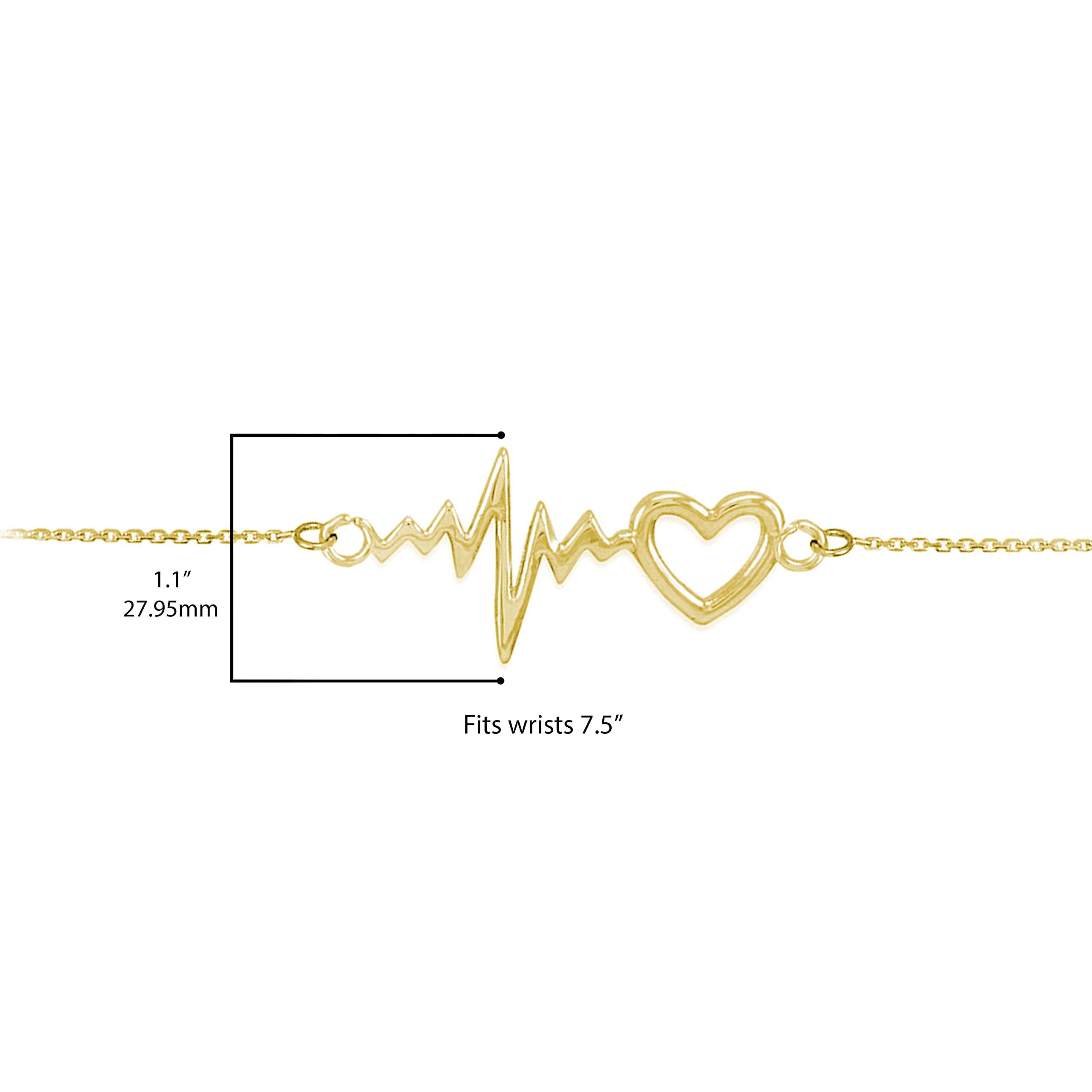 Dainty 14k Yellow Gold Heartbeat Bracelet, 7.5" Adjustable to 8"