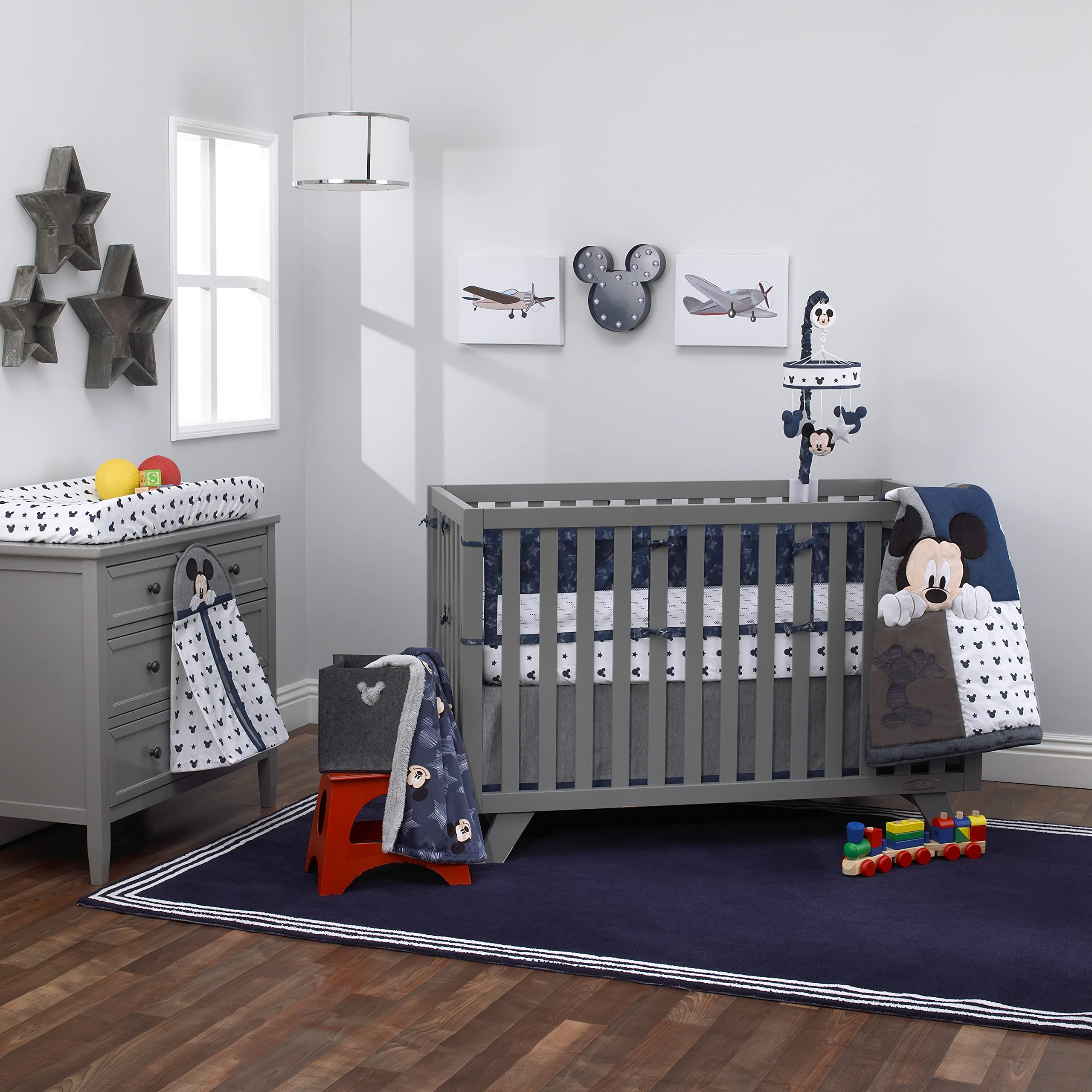Disney Mickey Mouse Hello World Navy and White Stars Secure Me Crib Liner