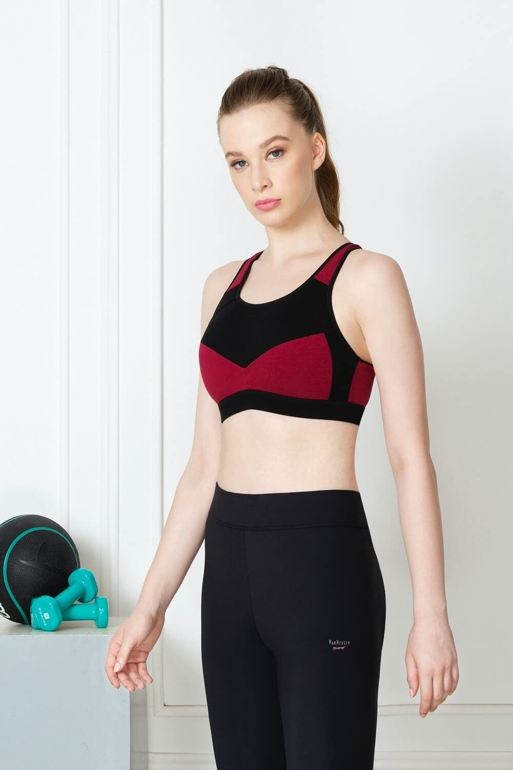 Ellen Bell Women's Sports Bras for Yoga, Gym Full High Support Cotton Removable Pads | EB-003 |(Wine,XXL)