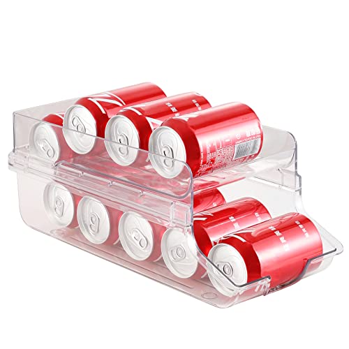 PENGKE Double-Layer Automatic Rolling Beverage Soda Can Storage Organizer,Clear Plastic Canned Food Dispenser,Fridge Organizer Bins for Freezer, Kitchen, Pantry, Countertops,Cabinets(1-Pack)