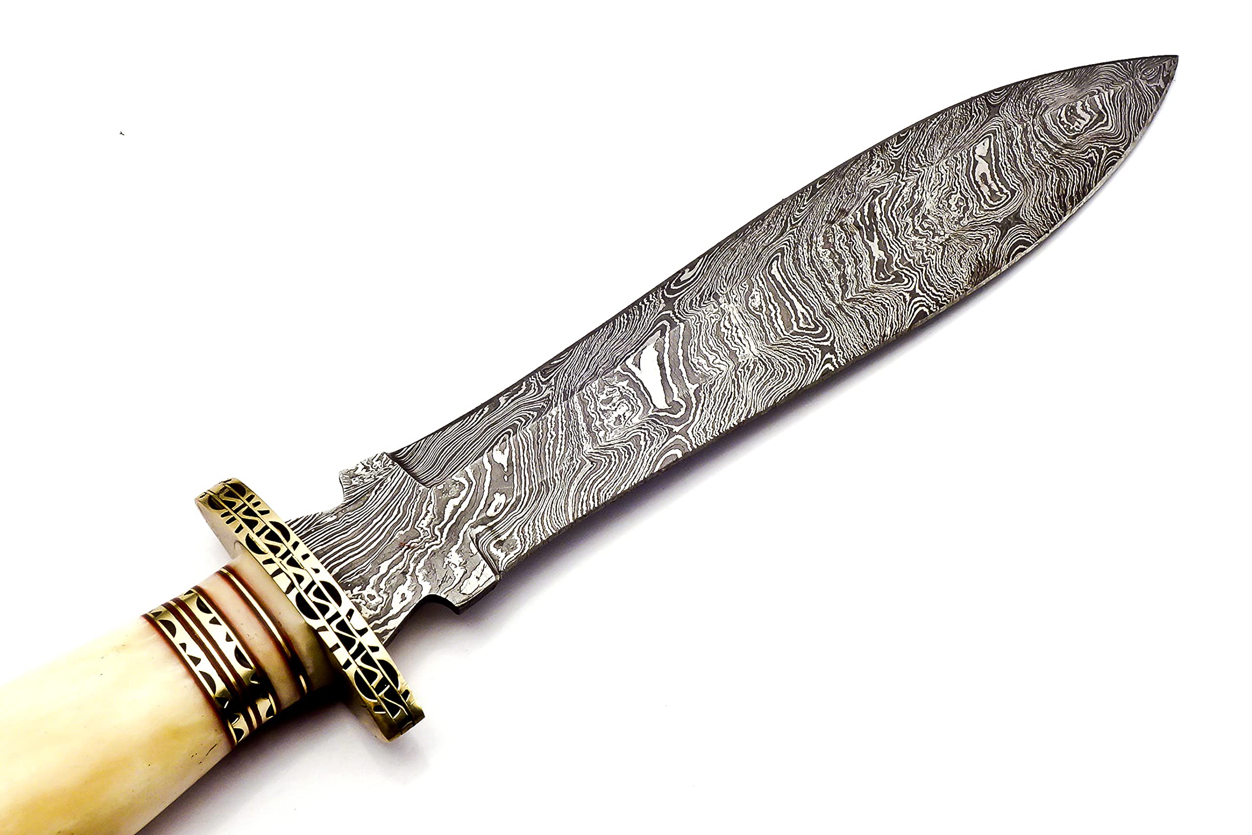 Damascus Steel Knife Handle Bone With Brass Guard A Beautiful Work Of Hunting Blade