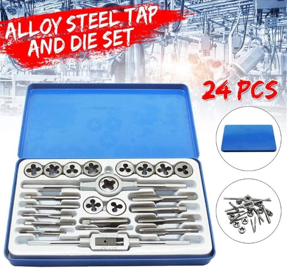 Hardware Accessories 24Pcs Milled Alloy Steel Metric Tap and Die Wrench Tool Set Drill Bits Countersink Drill Bit Industrial Scientific Supplies