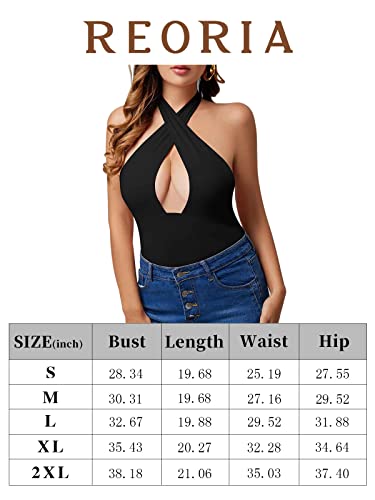 REORIA Women's Sexy Criss Cross Halter Neck Sleeveless Party Club Night Going Out Thong Bodysuits Tops White X-Large
