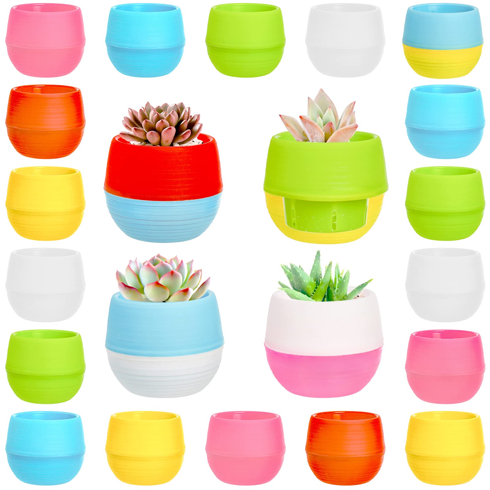 Elsjoy 30 Pack Mini Succulent Pot, 3 Inch Plastic Seed Starter Pots Small Cute Succulent Planter with Drainage for Indoor & Outdoor Plants, Home Decor, Free Assembly