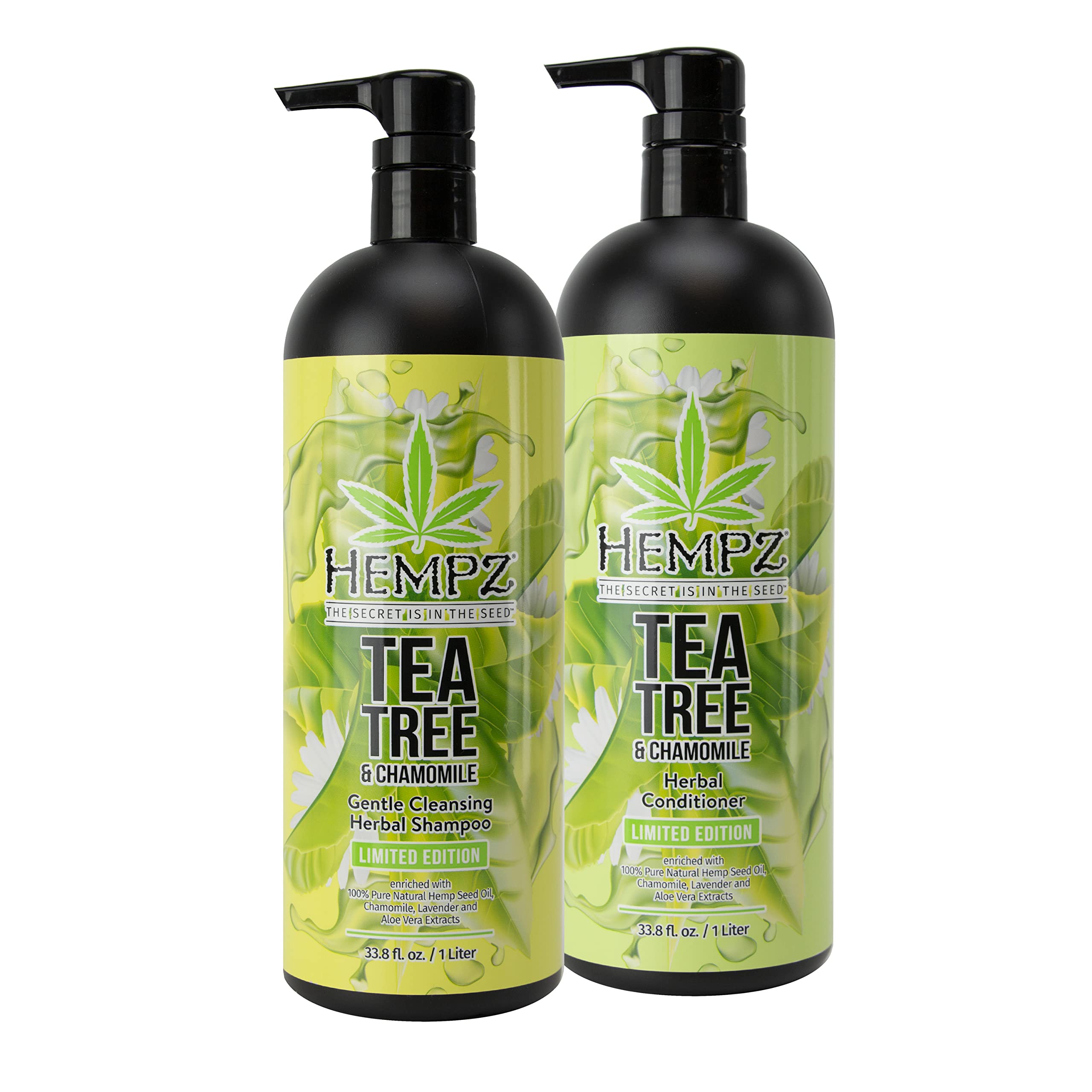 Hempz Tea Tree Shampoo and Conditioner Set, Gentle Cleansing Herbal Hair Care, Mint Scent, 33.8 ounces Duo
