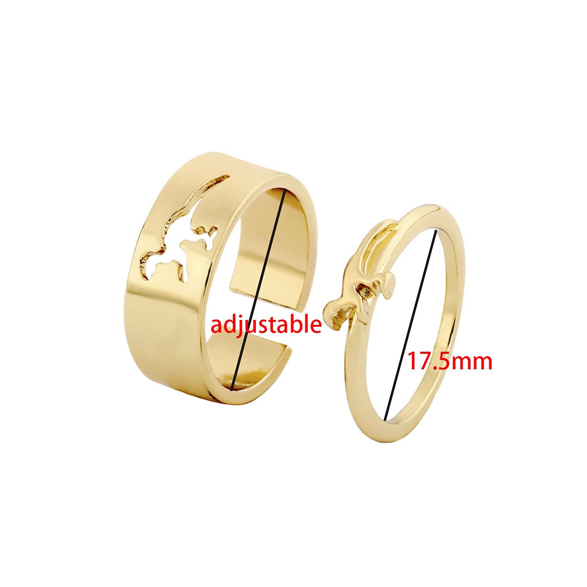 ERLOSYA 6 Pieces Matching Dinosaur Knuckle Rings Set for Couples Women, Adjustable Hollow Open Stackable Finger Band Promise Ring, for Party Daily Jewelry (6 Pcs)