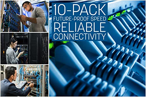 Intellinet Slim Cat8 Ethernet Network Patch Cable – 10-Pack - 40Gbps & 2000MHz, Snagless Boot, 30AWG Pure Bare Copper Wire, Gold-Plated Contacts, Lifetime Mfg Warranty – 1.5ft, 10 Pack, Blue