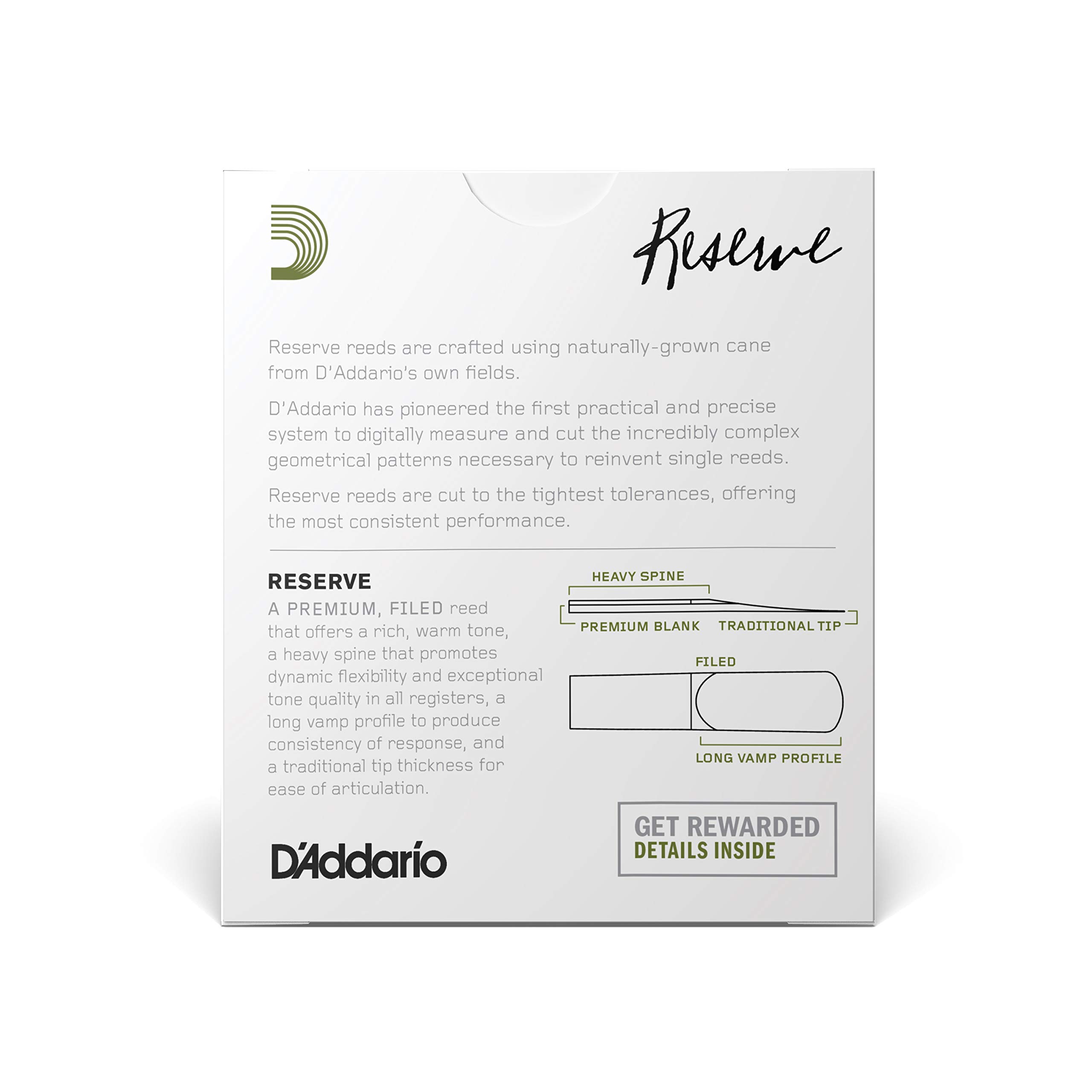D'Addario Woodwinds Reserve Alto Saxophone Reeds - Sax Reeds - Thick Blank Reed for Rich, Warm Tone - 3.0 Strength, 10 Pack
