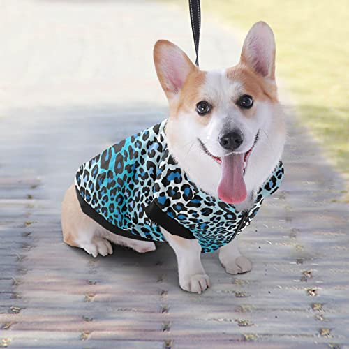 Kigai Blue Leopard Dog Coat Fleece Warm Windproof Pet Clothes for Snow Cold Weather, Soft Cozy Breathable Dog Winter Jacket for Small Medium Large Dogs with Leash Hole Pet Coat(XXS - XL)