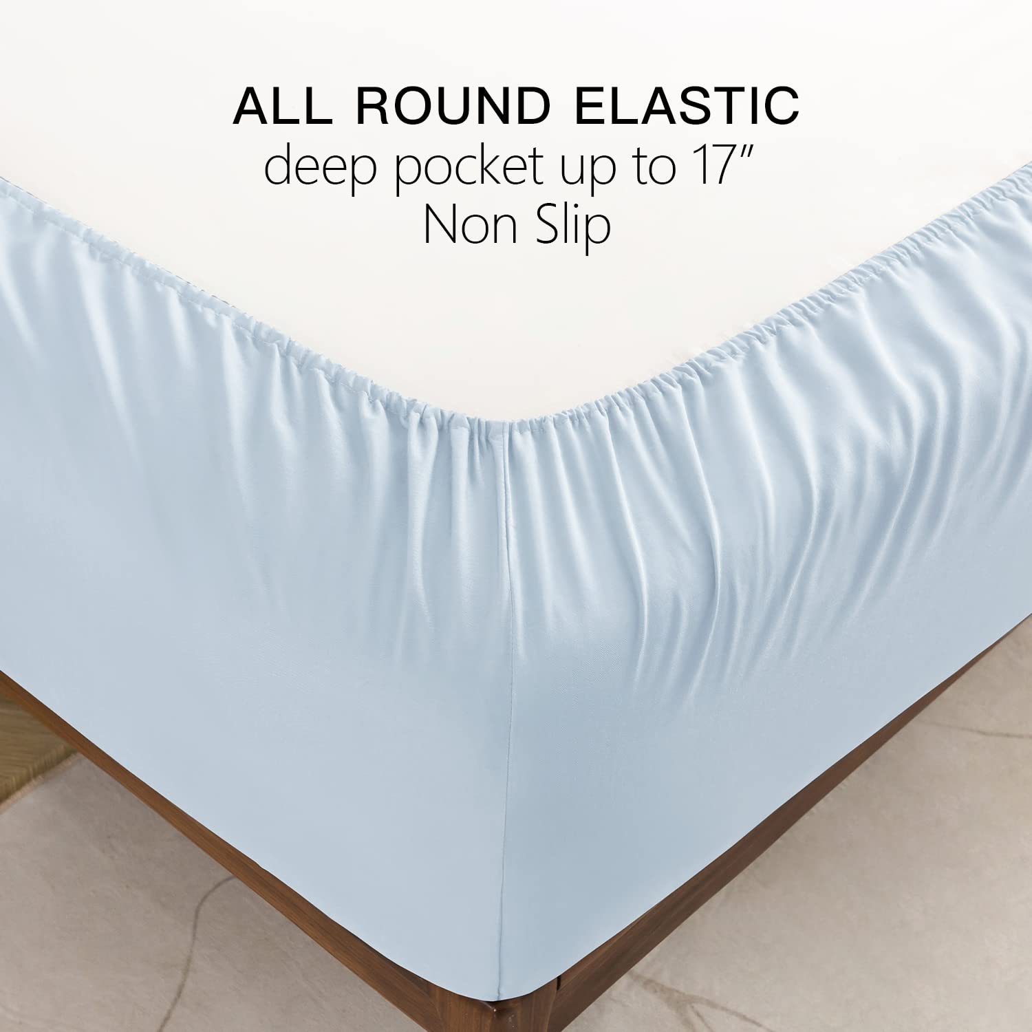 HENGWEI Bed Sheets Full Size, Viscose Sheets Set for Bed, Summer Cooling Bed Sheets, Silky Soft Breathable 4 Piece with 17" Deep Pocket Luxury Silky Feel Hotel Bedding, Baby Blue
