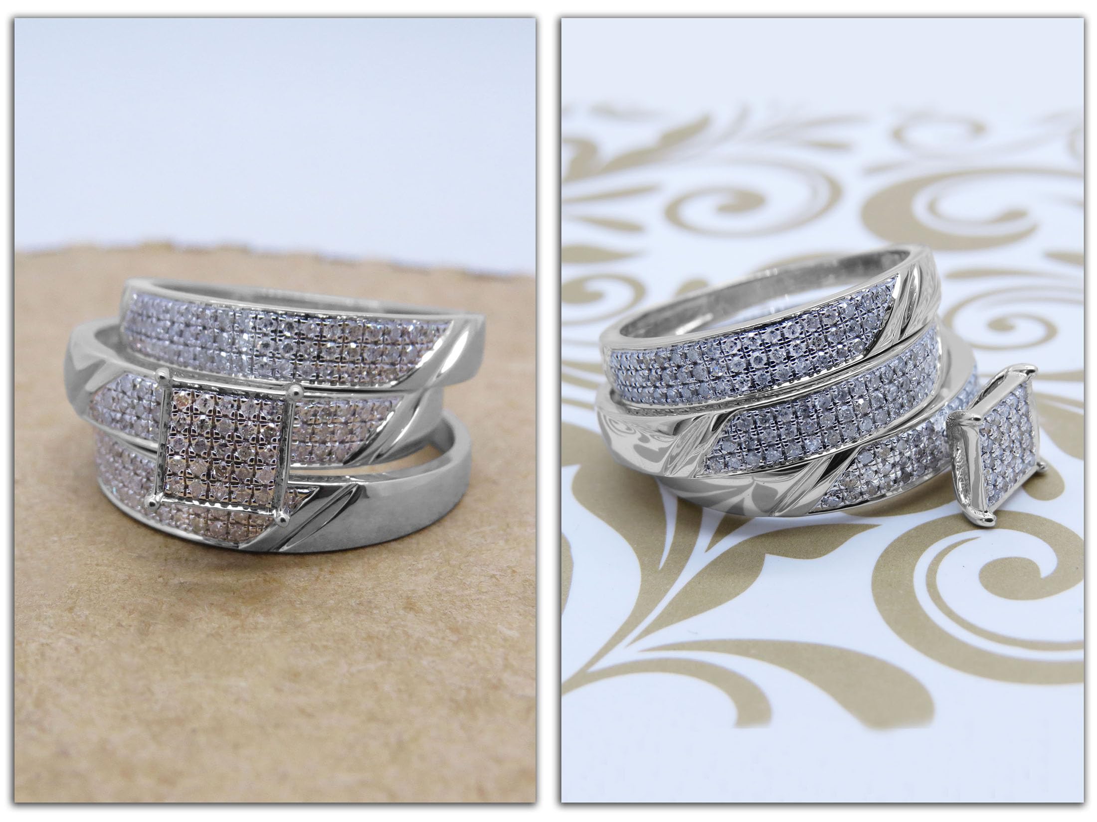 Dazzlingrock Collection Round White Diamond Engagement Ring Trio Ring Set for Unisex (0.65 ctw) in 925 Sterling Silver, W-7 and M-10
