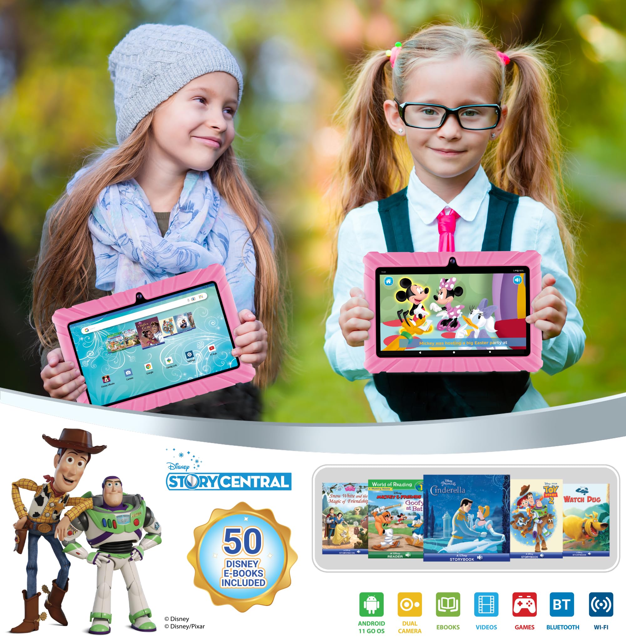 Contixo Kids Tablet - V8 7" Toddler Tablet, Ages 3-7, Android 11 Tablet for Kids, Disney Edition Pre-Installed, Parental Control, WiFi, Teacher Approved Learning Tablet for Boys Girls (Pink)