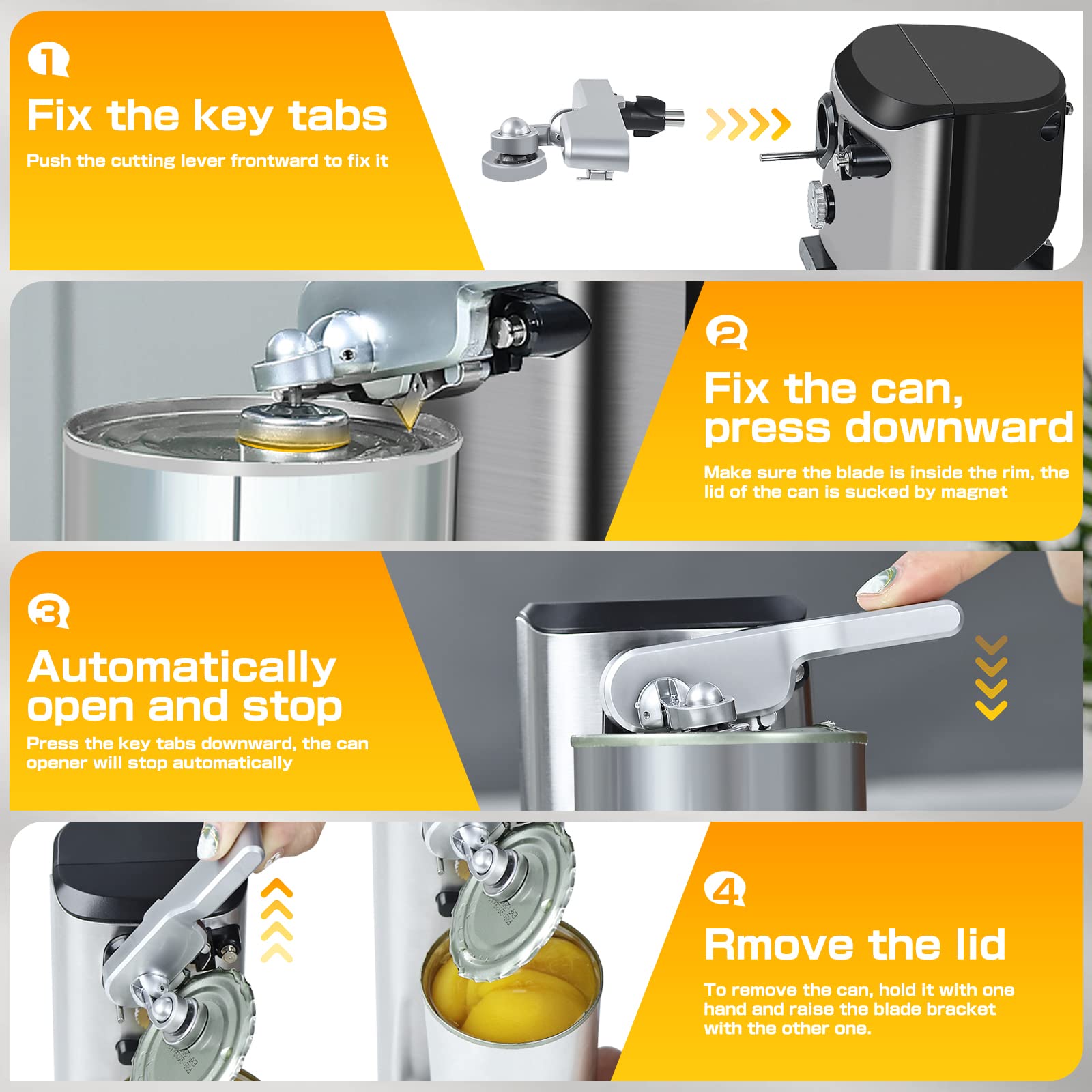 Davivy Electric Can Opener,Stainless Steel Tall Automatic Can Opener, Knife Sharpener and Bottle Opener
