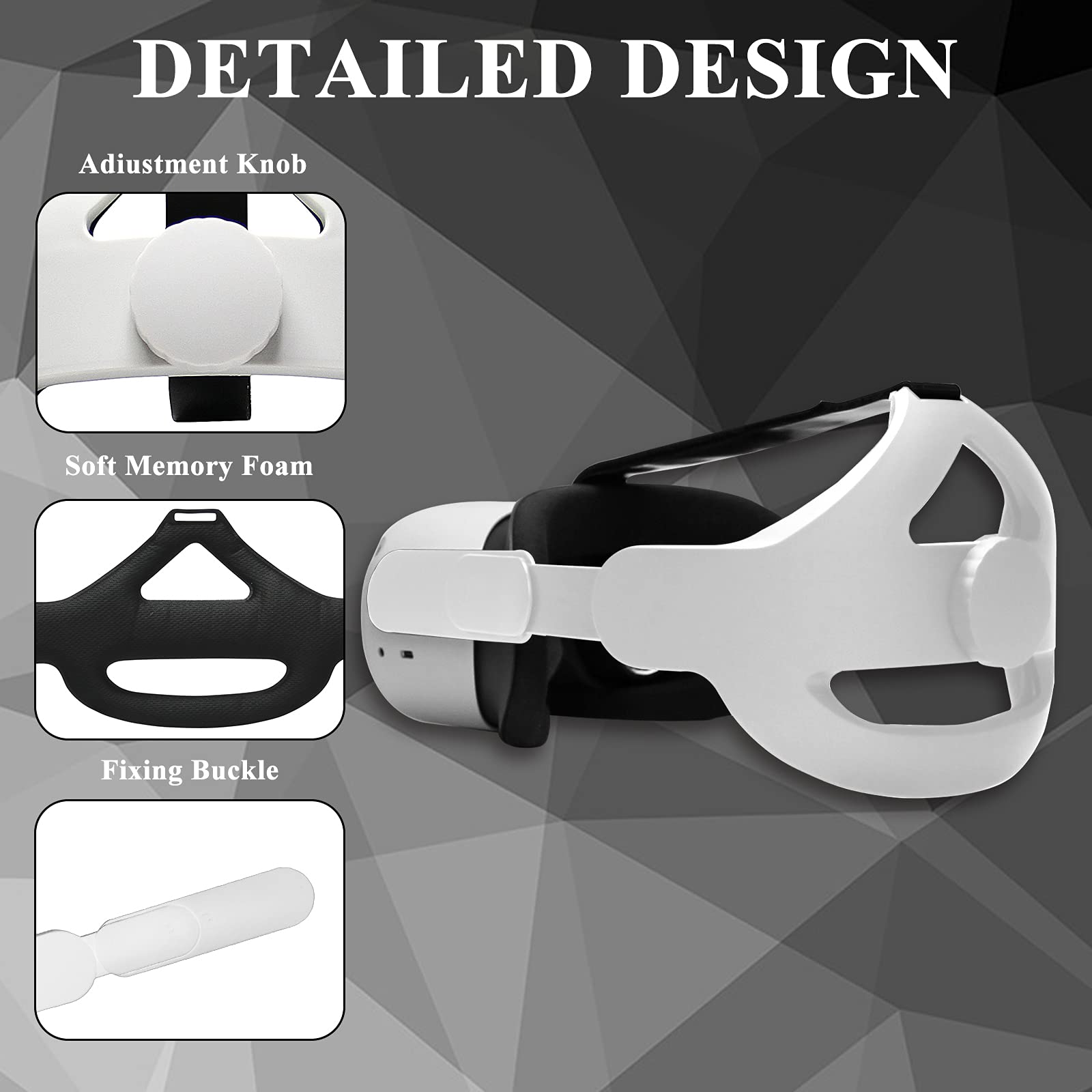 Eiles Adjustable Elite Strap for Oculus Quest 2 Head Strap Pad Comfortable Reduce Head Pressure Balance Weight Oculus Quest 2 Accessories [No Touching Ears] (K6 White)