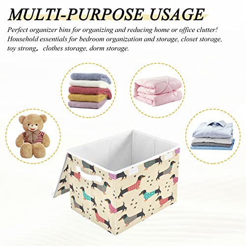 Kigai Cute Dogs Storage Basket with Lid,Collapsible Storage Box Fabric Storage Bin for Closet,Office,Bedroom,Nursery