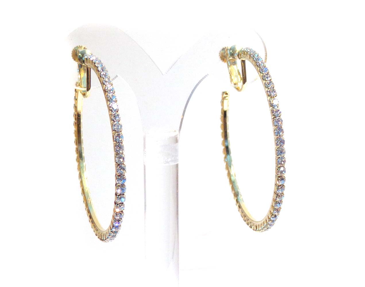 Clip-on Earrings Gold Tone Crystal Hoop Earrings 2 Inch Clip Hoop Earrings for Non Pierced Ears