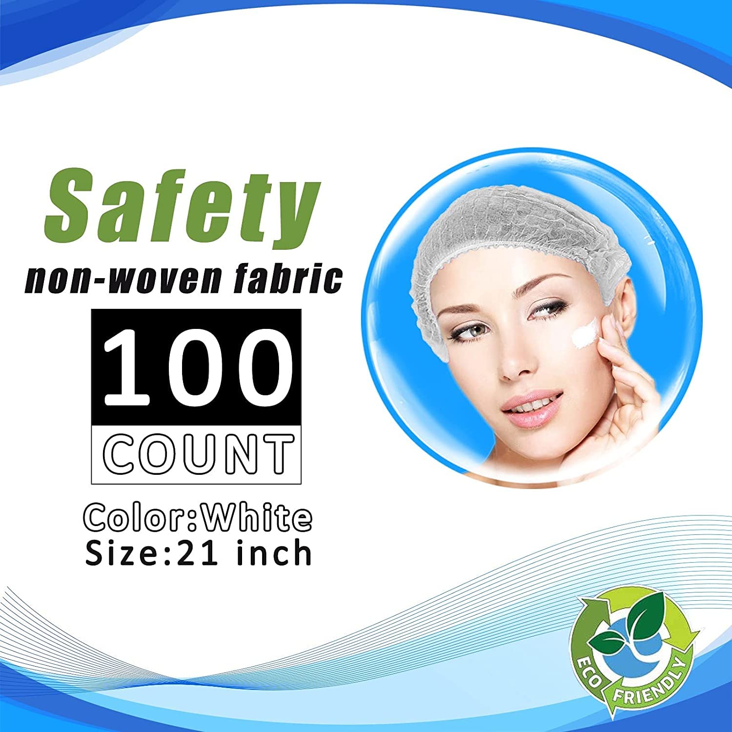 Disposable Bouffant Caps 100 Pcs,21inches Hair Net, Elastic Dust Cap for Food Service, Kitchen Head Cover (White)