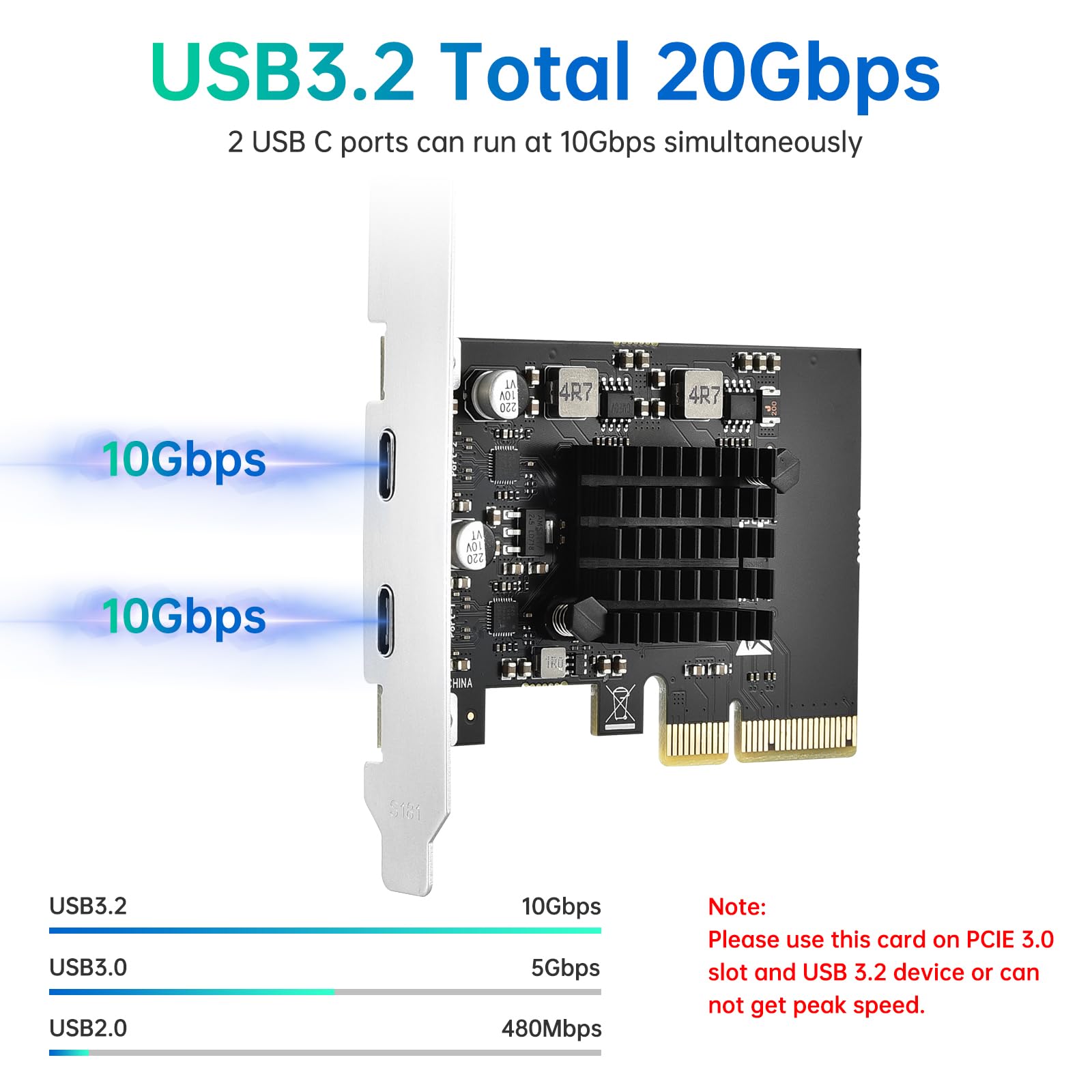 ELUTENG PCIE USB 3.0 Card 4 Ports PCI Expree to USB Expansion Card Super Speed 5Gbps PCI-e USB3 Hub Controller Adapter for Windows 10/8.1/8/7/XP/Vista