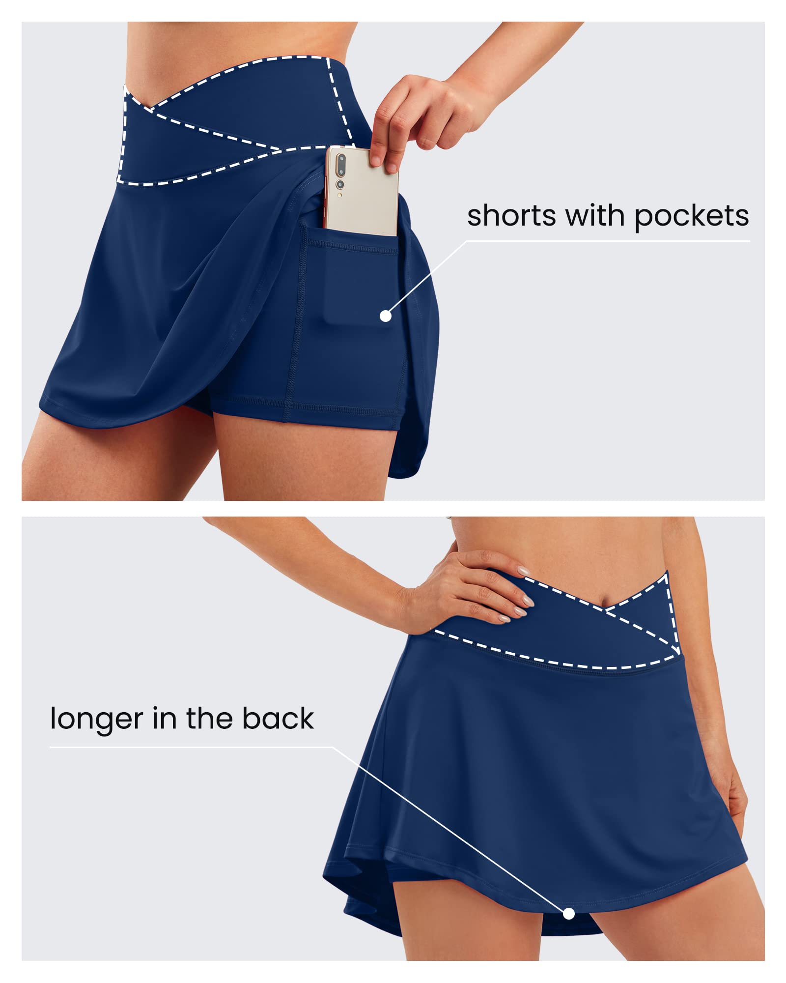 ED3SIZE Women's Tennis Skirts with Shorts Cross Waist Athletic Golf Skorts with Pockets (Navy, M)