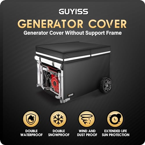 GUYISS Generator Covers While Running, 600D+210D Heavy Duty Waterproof, 32 "Lx24" Wx24 "H Fits Most DuroMax, Westinghouse,Etc 5000W-10000W Frame Generator. All-weather Generator Protective Cover.Black