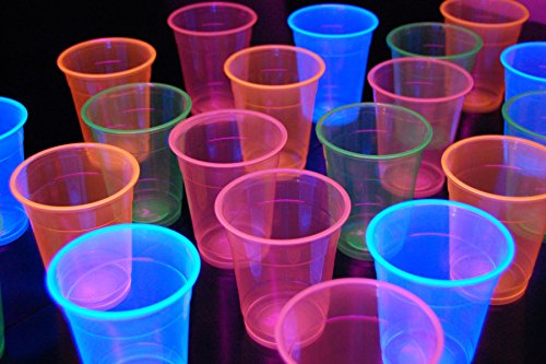 DirectGlow 12oz Neon Assorted Blacklight Reactive Soft Plastic Cups (Multicolor, 20)