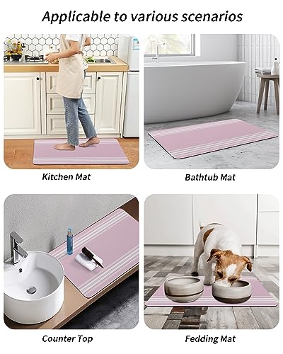 Pink Blush Striped Bath Mat for Tub,Non Slip Bathroom Floor Runner Rug Quick Dry & Absorbent Diatomaceous Earth Kitchen Shower Sink Washable Doormat,Contemporary Geometric Line Minimalist Art 16"x24"
