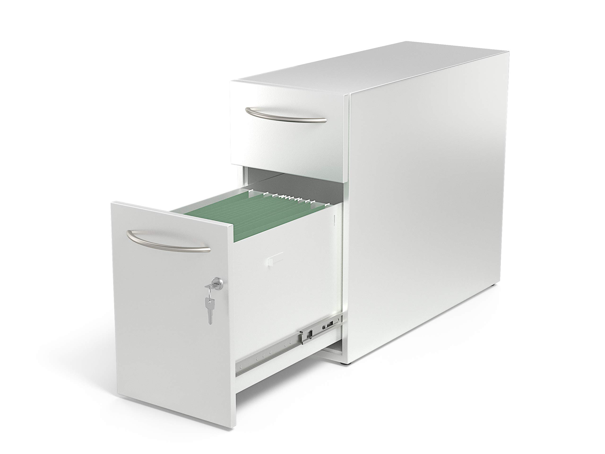 Direction Modern Slim 2-Drawer Mini Filing Cabinet for Home and Office - 18.25in H x 22in D x 9in W - Silver/White (White)