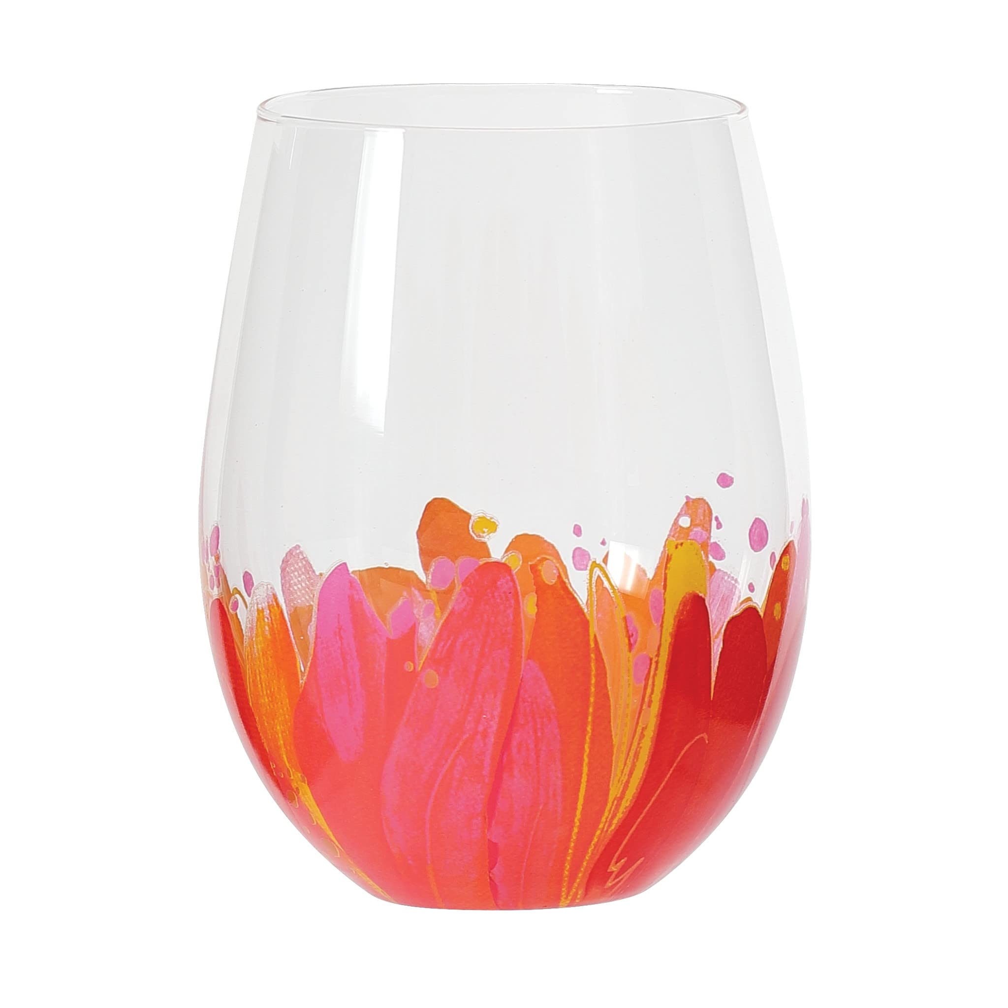Enesco Izzy and Oliver EttaVee Jessi's Orange Garden Floral Stemless Wine Glass, 18 Ounce, Multicolor