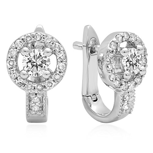 Dazzlingrock Collection 0.50 Carat (ctw) 14K Round White Diamond Ladies Halo Style Hoop Earrings 1/2 CT, White Gold
