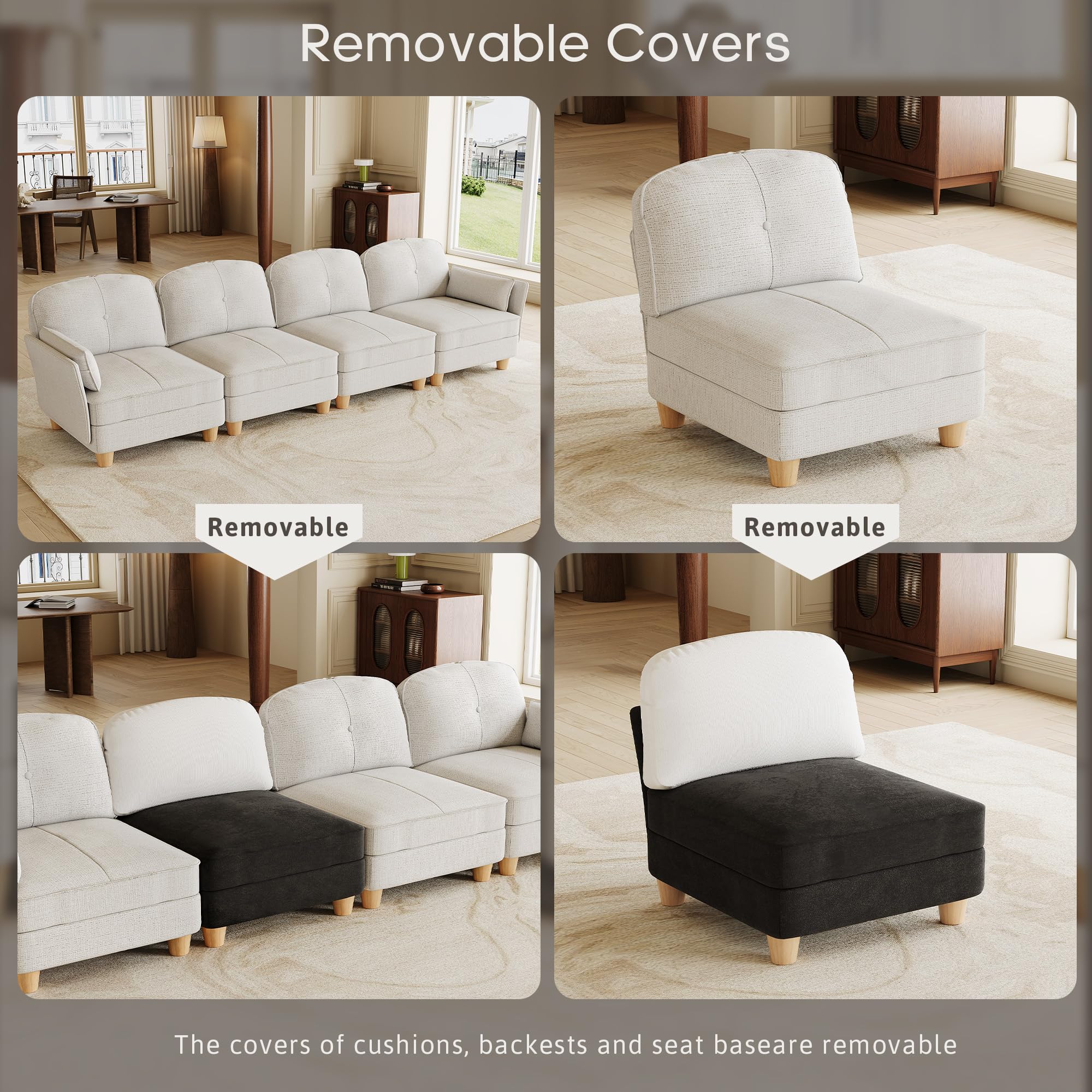 LLappuil Oversized Modular Sectional Fabric Sofa Set, Extra Large L Shaped Couch Reversible Chaise Modular Sectional Couch, 113.5 inch Width,8 Seat Modular Sofa with Storage Ottoman, Linen,Off White