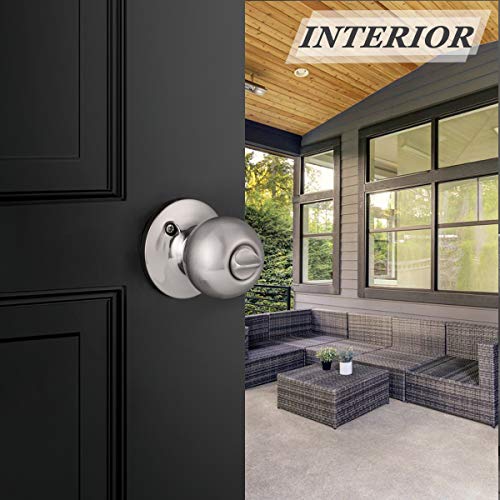 Probrico (2 Pack Keyed Alike Locks for Exterior and Interior Doors, Brushed Nickel Stainless Steel Entrance Door Knobs Round Ball Keyed Entry Door Knobs with Same Keys for Bedroom Bathroom