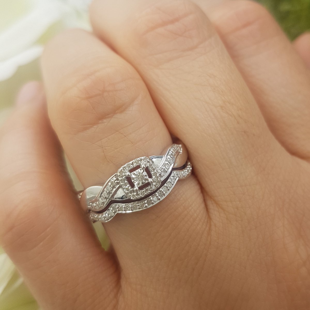 Dazzlingrock Collection 0.30 Carat (ctw) Sterling Silver Round Diamond Ladies Swirl Bridal Engagement Ring Set 1/3 CT, Size 7.5
