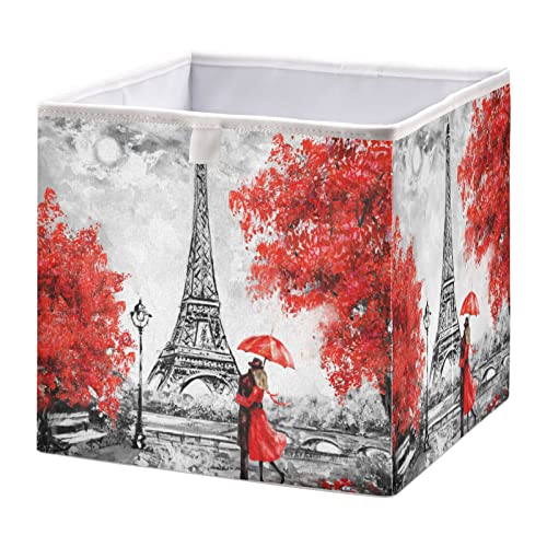 Kigai Vintage Paris Eiffel Tower Storage Baskets, 16x11x7 in Collapsible Fabric Storage Bins Organizer Rectangular Storage Box for Shelves, Closets, Laundry, Nursery, Home Decor