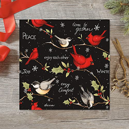 Current Birds on Black Christmas Rolled Wrapping Paper - Premium Jumbo 23-Inch x 32-Foot Gift Wrap Roll, 61 Square Feet Total