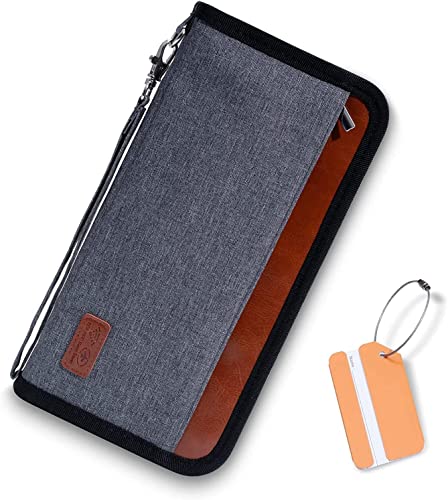 Passport Wallet Family Passport Holder Documents Organizer with Luggage Tag Durable Waterproof Travel Passport Case with RFID Blocker for Men & Women