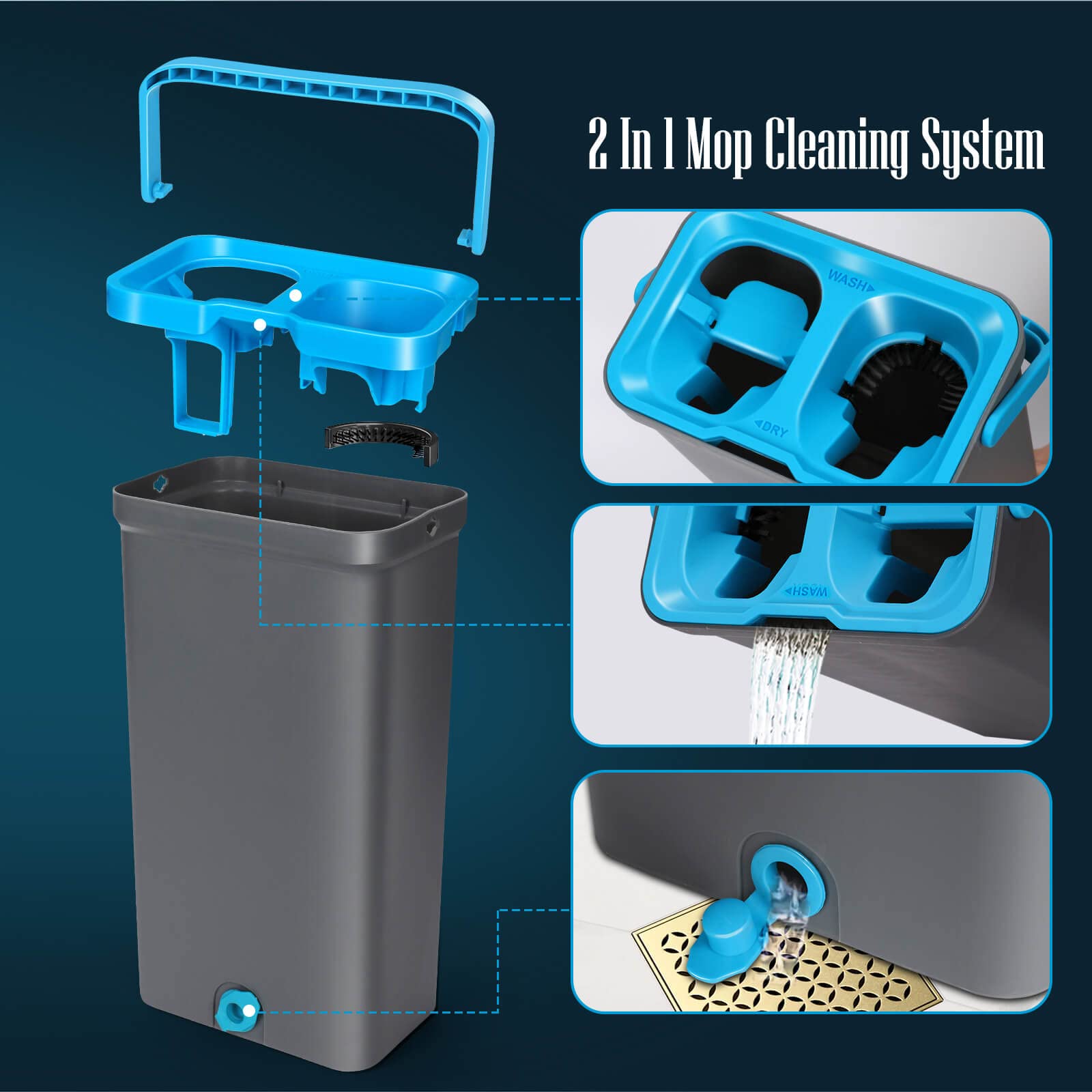 Gadhra PVA Sponge Mop and Bucket Set with 4 Sponge Mop Head Replacement, Ultra Absorbent Sponge, Wet and Dry Separation, Professional Sponge Mops for Floor Cleaning