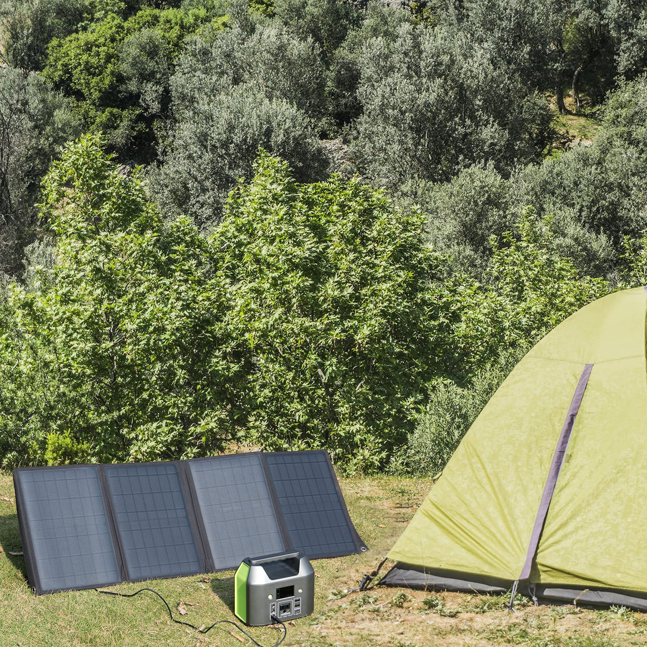 EnginStar Portable Power Station 150W 155Wh,40W Solar Panel, Power Bank with 110V AC Outlet, Foldable Solar Panel for Portable Power Station, 6 Outputs External Battery Pack with LED Light,QC3.0 USB