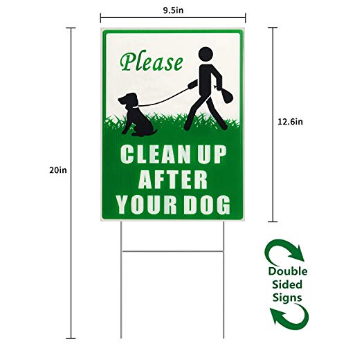 HISVISION Please Clean Up After Your Dog 2 Pack, 12" x 9" Yard Sign with Metal Wire H-Stakes, UVresistance, Waterproof, Non-Fading, Easy to Install No Pooping Dog Lawn Sign- Double Sided