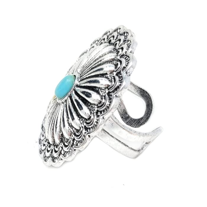 Emulily Western Concho Adjustable Cuff Ring Turquoise Navajo Ring, Turqouise (EMSR0257SBTQ)