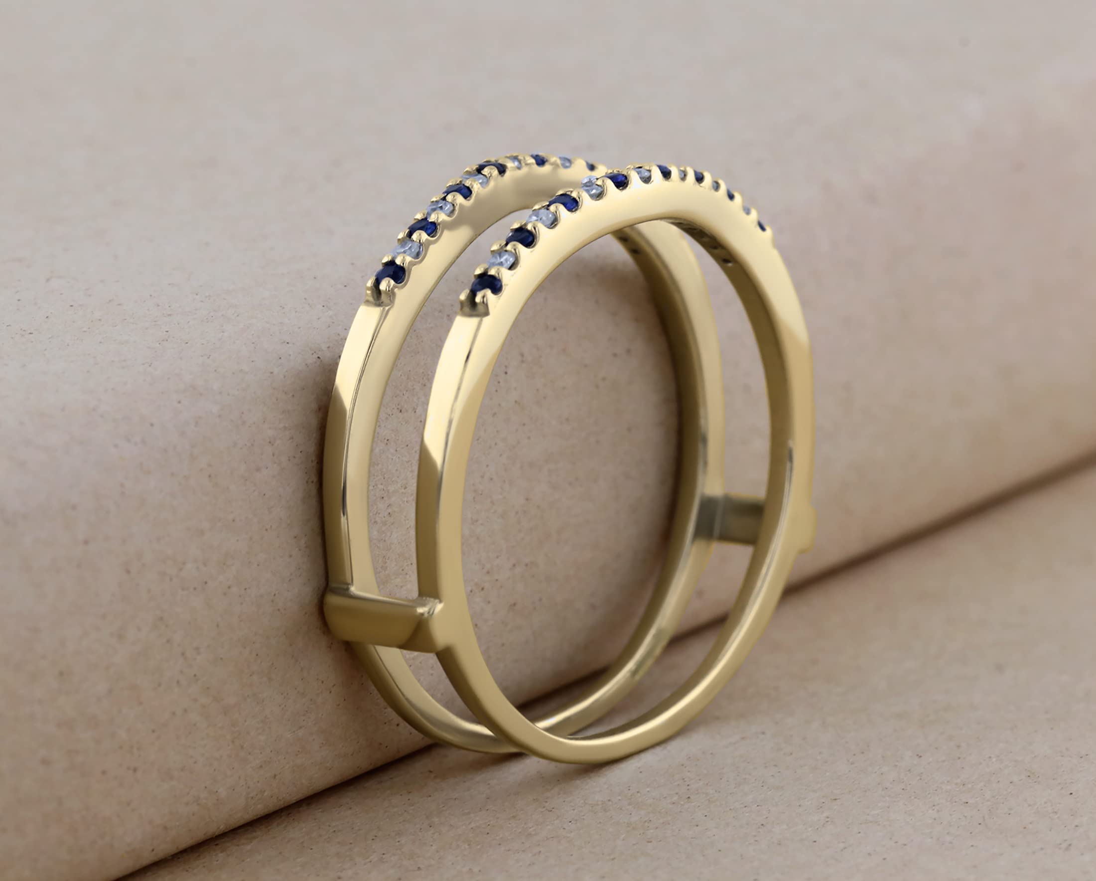 Dazzlingrock Collection Round Alternate Blue Sapphire & White Diamond Wedding Enhancer Guard Ring for Women in 14K Yellow Gold, Size 6