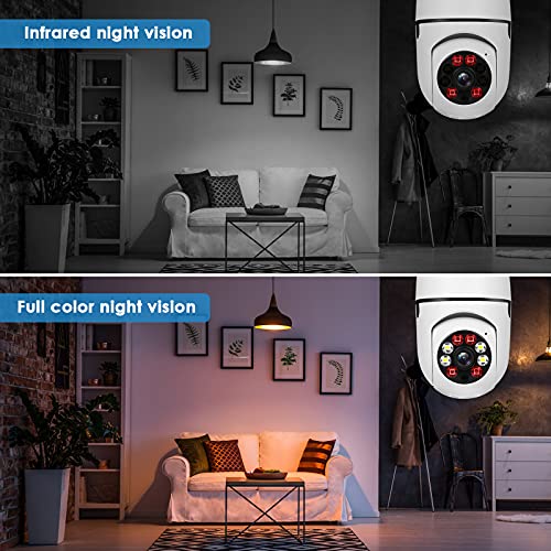 E27 Light Bulb 1080P Security Camera,PTZ 360 Degree Panoramic Wireless Connector with WiFi, Smart Motion Detection and Alarm,Two Way Audio,Remote Viewing with 16GB Memory Card