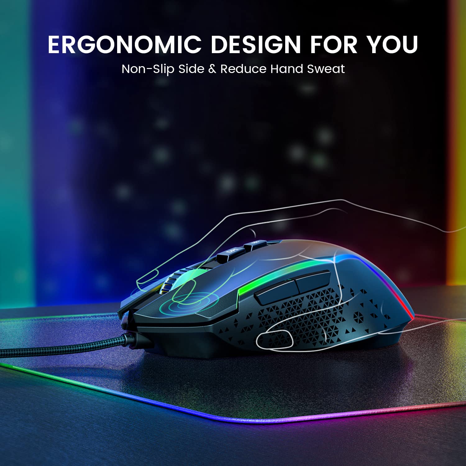 EKSA Gaming Mouse, Wired Ergonomic Gaming Mice with 7 Programmable Buttons, Chroma RGB 6 Backlit& Adjustable 8000DPI for Windows PC Gamers (EM100)