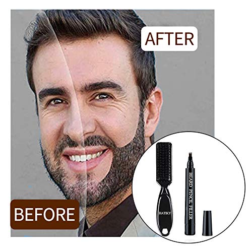 HATIKY Water-Resistant Beard Filler and Grooming Kit for Men - Long-Lasting Natural Pen with 4 Applicator Tips for Beard, Mustache, and Eyebrows