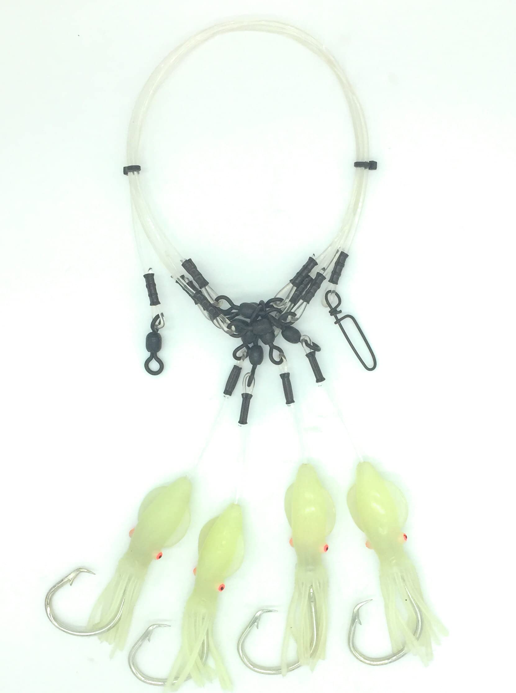 End Game Tackle Company Premium Deep Drop Rig, 4 Hook Deep Drop Fishing Rig with SolidSquidz, Excellent for Grouper, Golden Tilefish, Wreckfish, Bottom Fishing Rig (Solid Glow)