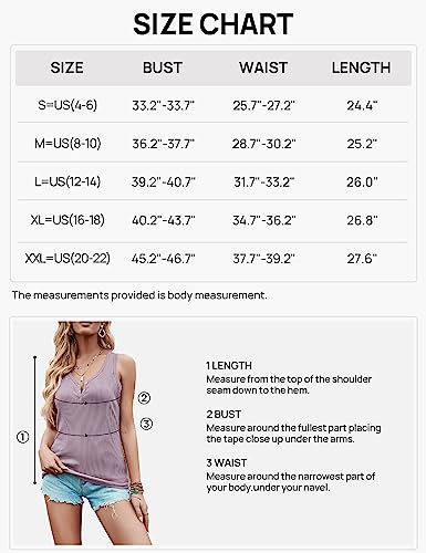 MEROKEETY Womens V Neck Tank Tops Summer Sleeveless Ribbed Button Casual Henley Shirts Salmon